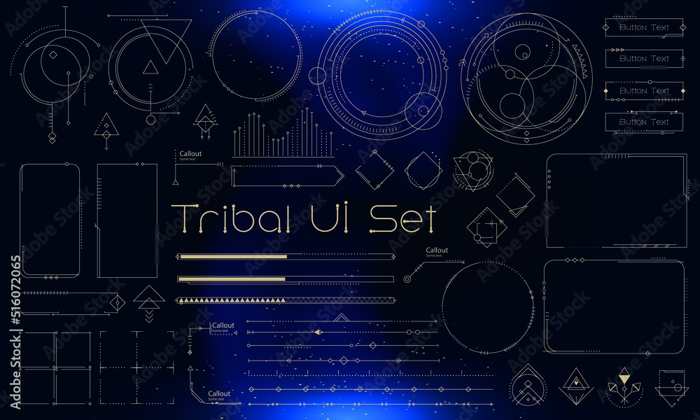 Set of Tribal User Interface Elements. Fantasy ethnic HUD. Good for ...