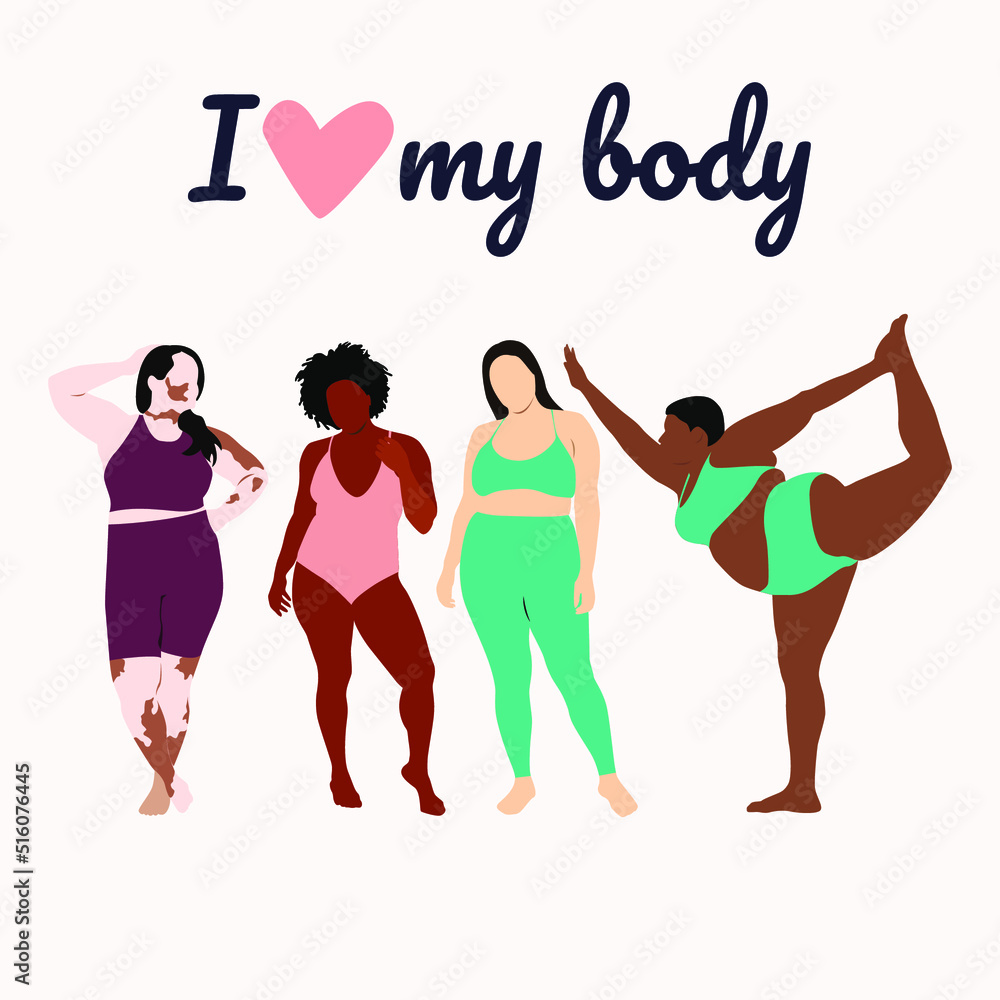 Body Positive Women With Different Color Of Skin And Type Of Bodies