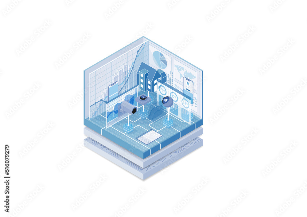 Smart home automation concept. Vector illustration of an isometric cube ...