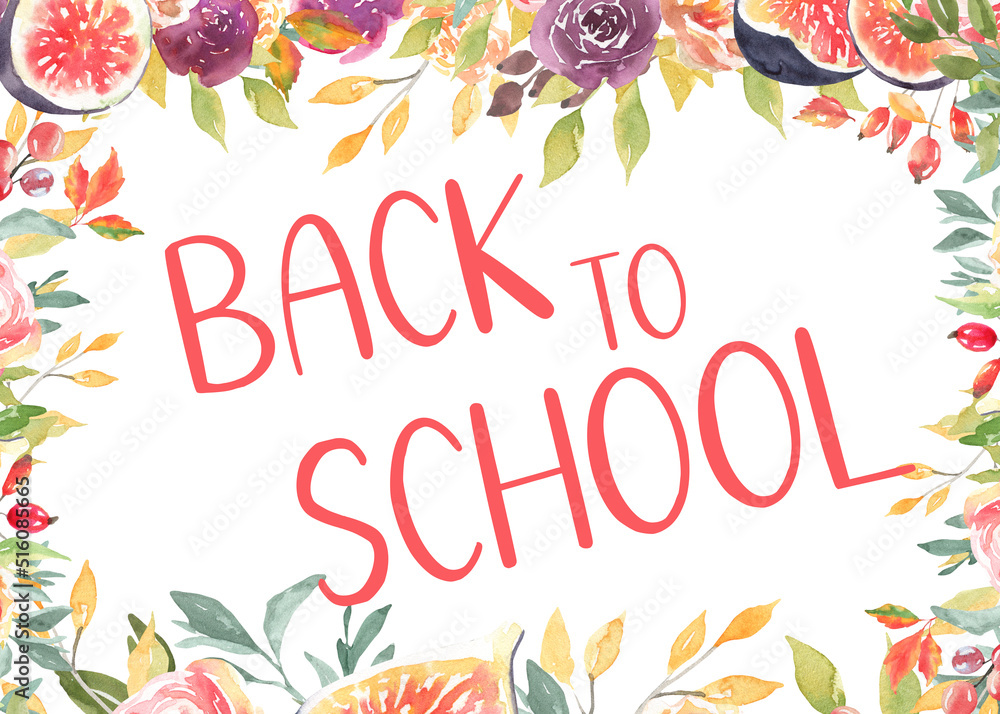 Watercolor Back to school frame poster background illustration,fall ...