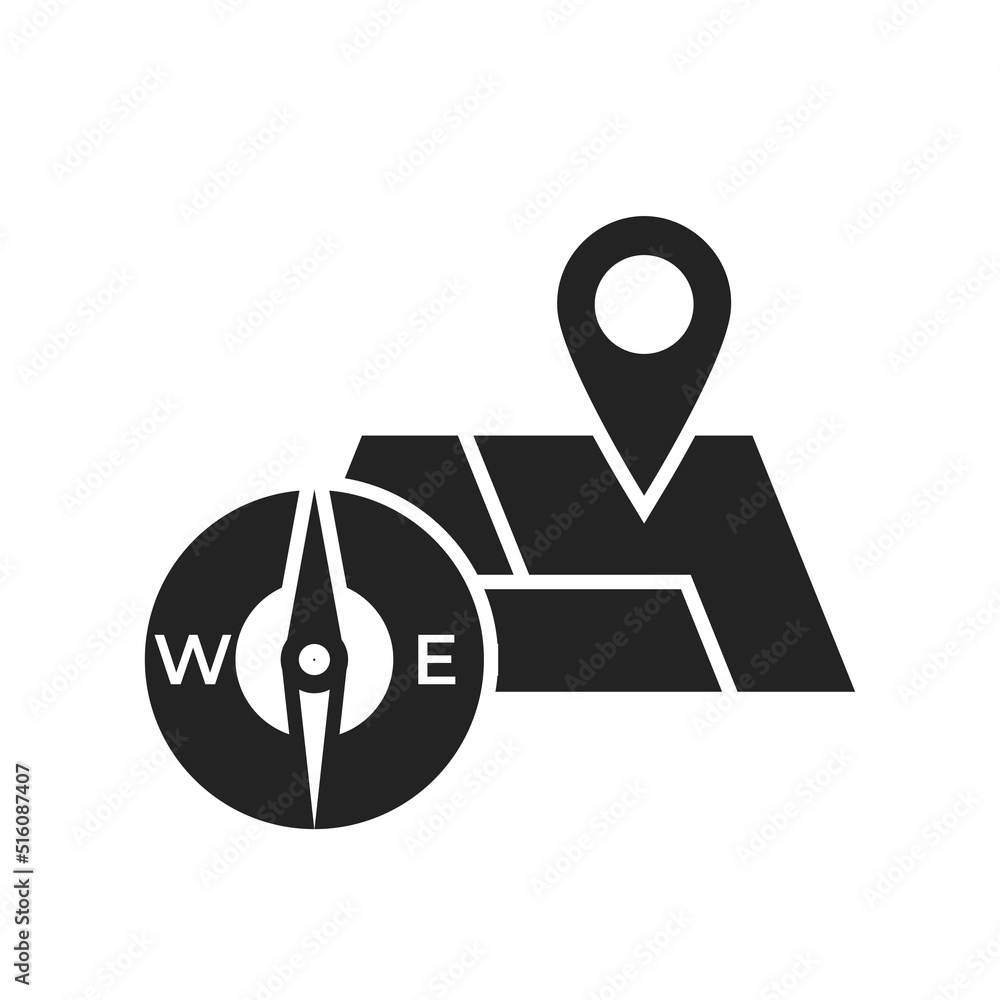 compass and map icon. travel, hiking and orientation symbol. vector ...
