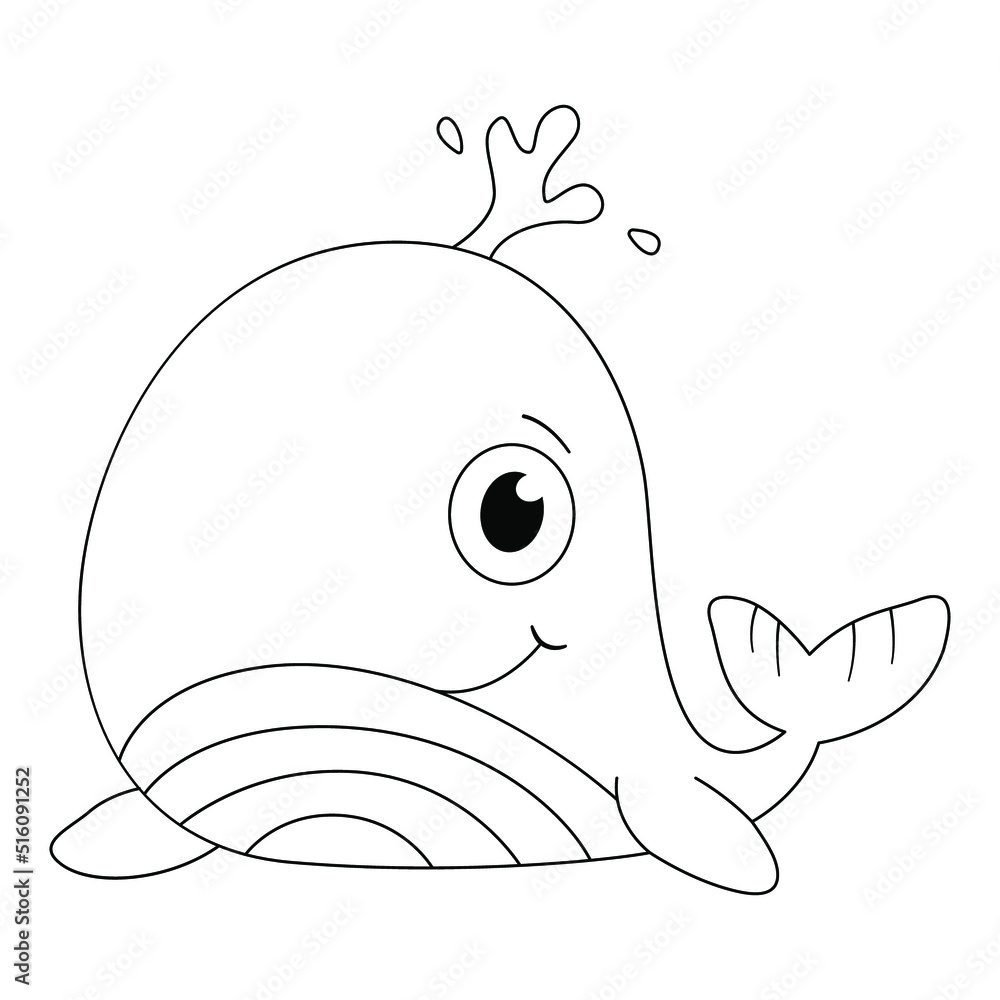 whale cartoon coloring page for kids Stock Vector | Adobe Stock