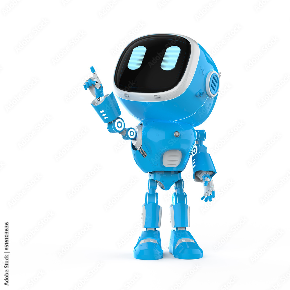 cute and small artificial intelligence assistant robot finger point ...
