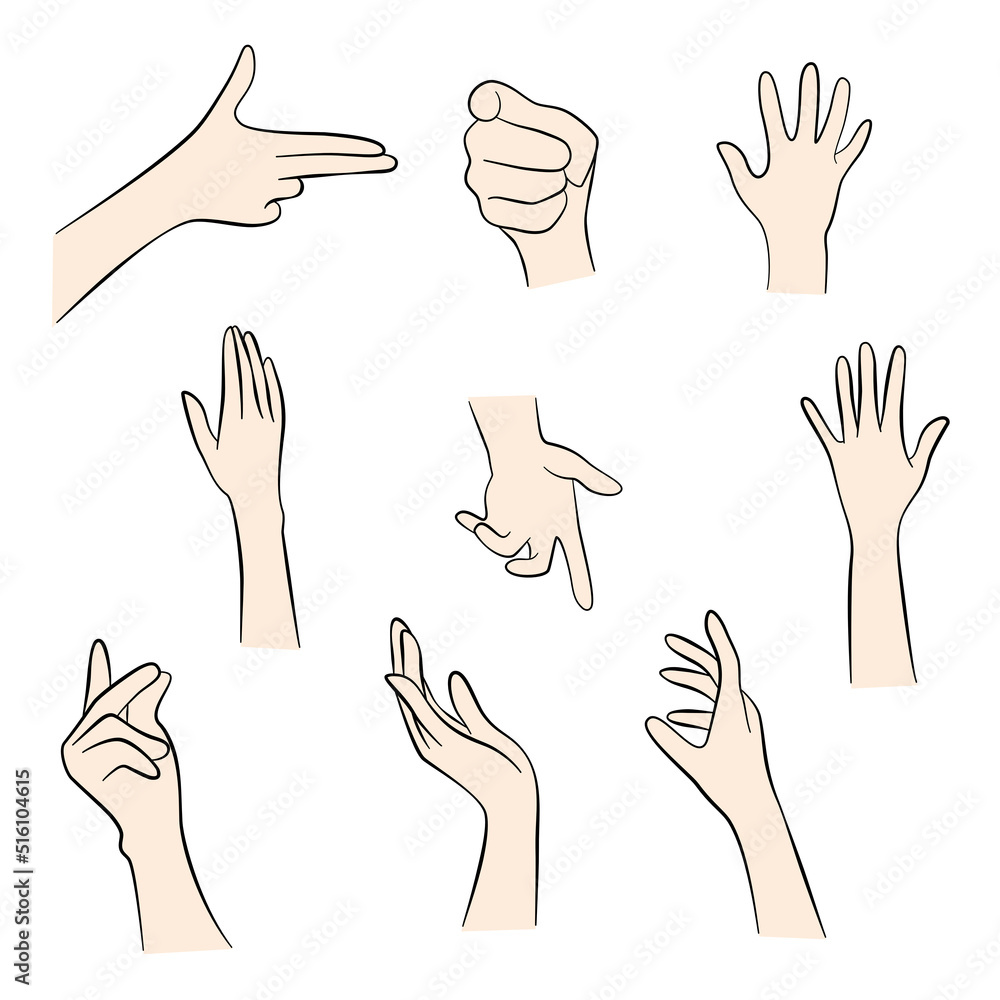 Hands set elements pose with base skin color. Make a symbolic gesture ...