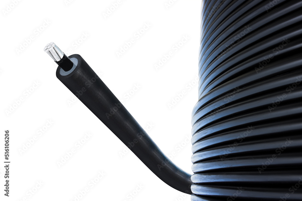 Wooden Coils Of Electric Cable Outdoor. High and low voltage cables in ...