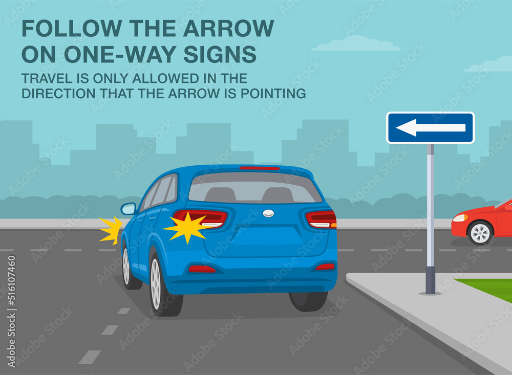 Safe driving tips and traffic regulation rules. Follow the arrow on one ...