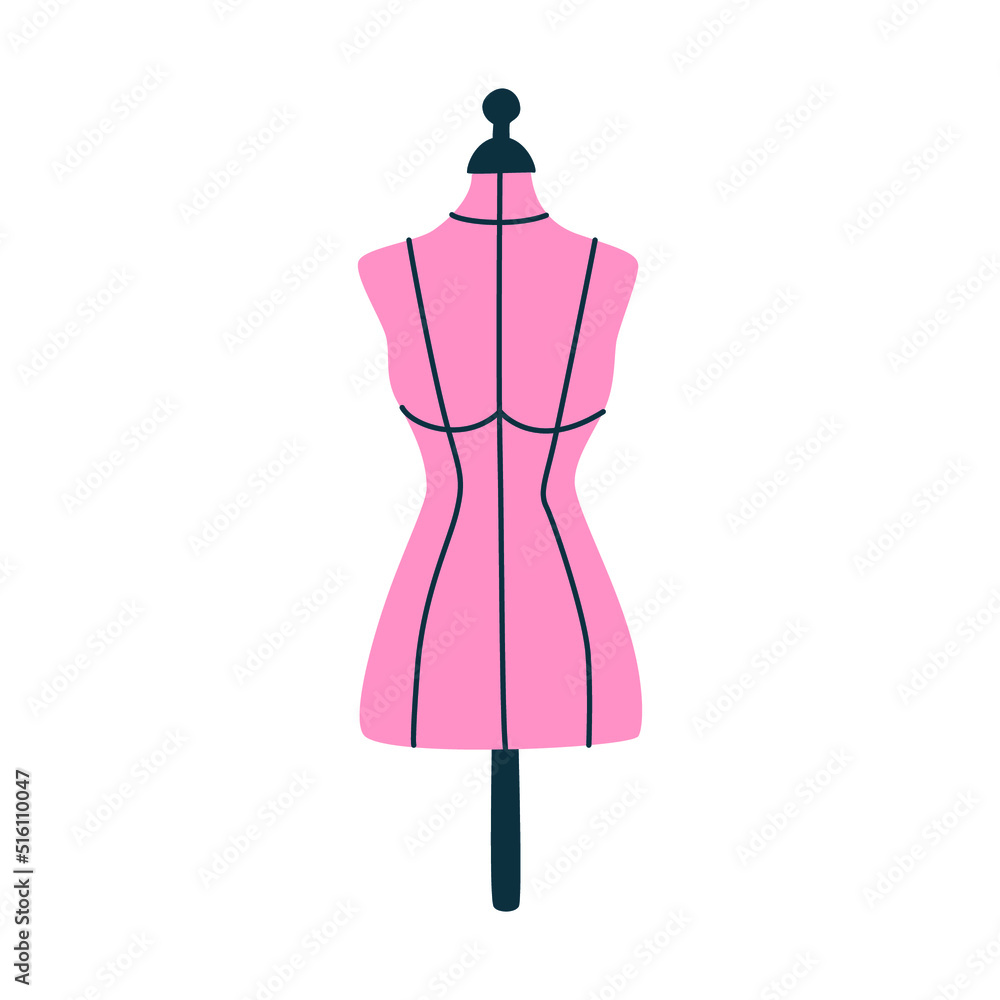 Female pink mannequin vector illustration. Dressmakers dummy hand drawn ...