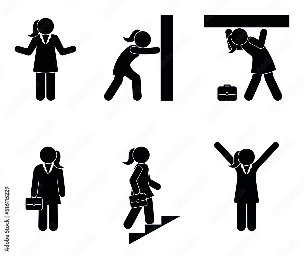 female career, illustration of obstacles in work for women ...