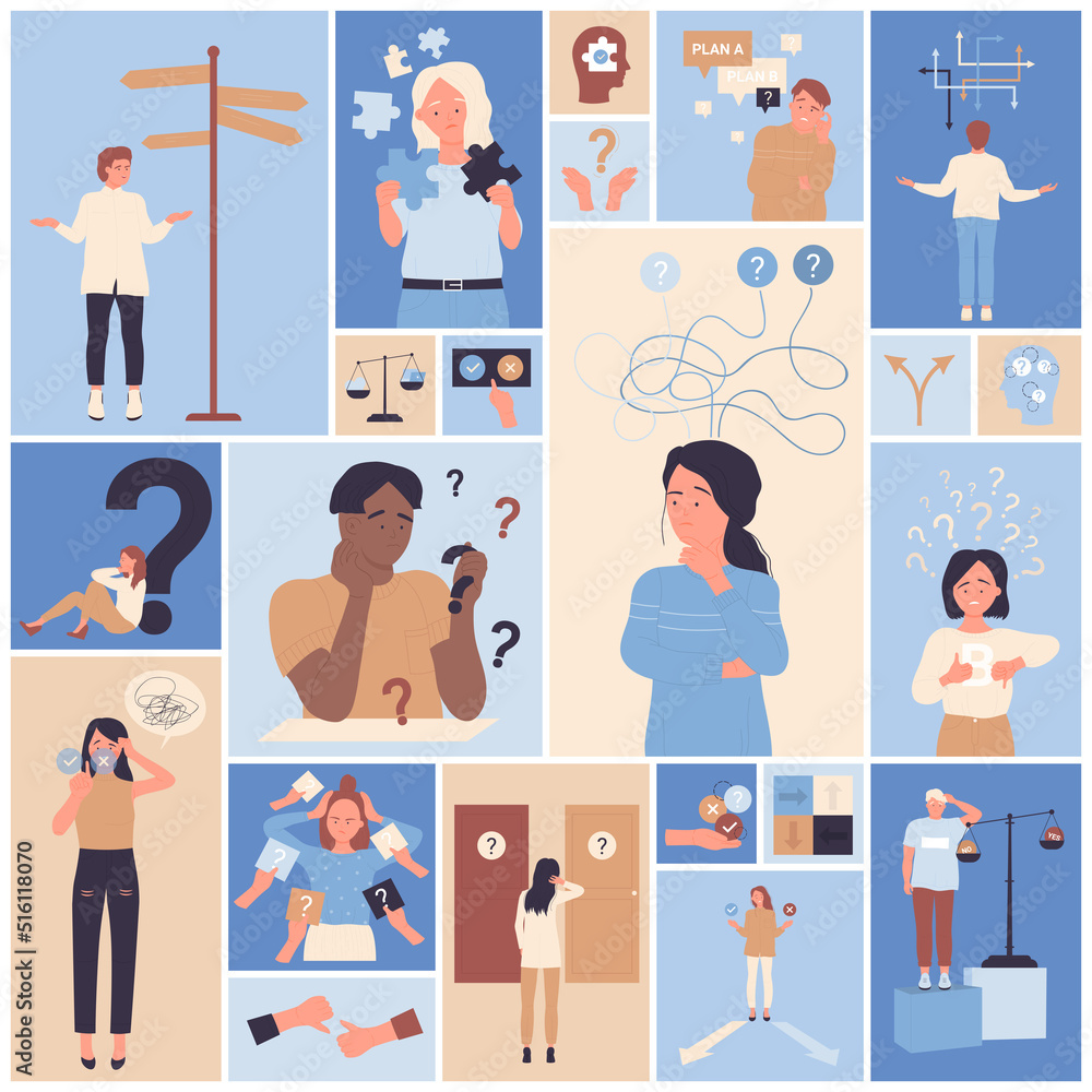 Future choice and decision critical mindset, psychology set vector ...