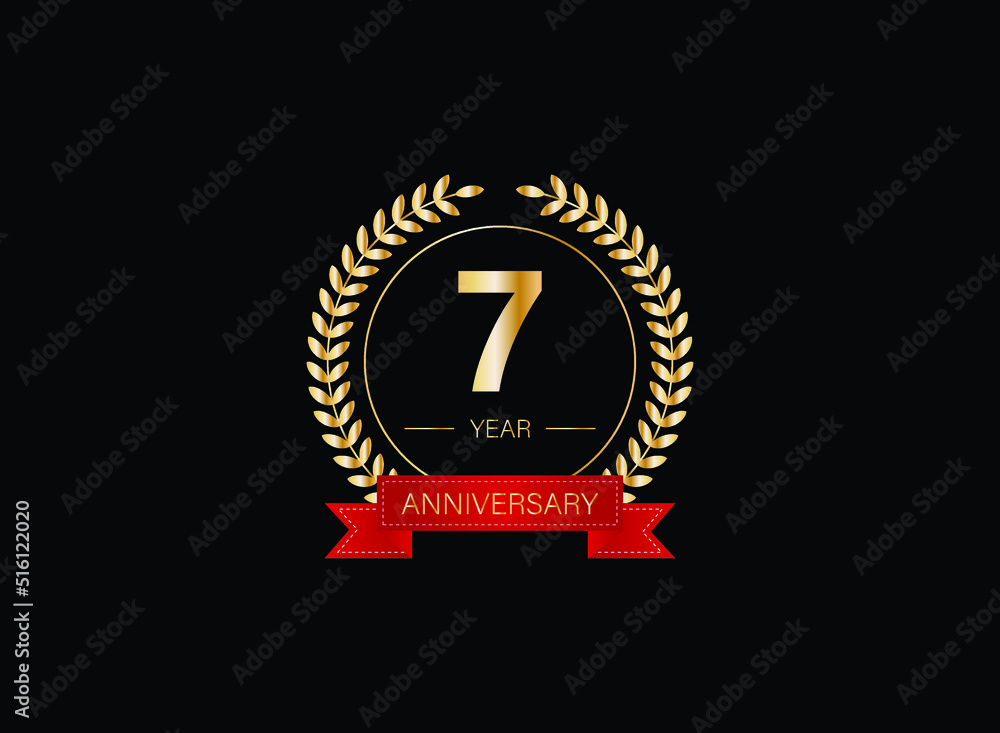 7th anniversary celebration with gold glitter color and white ...