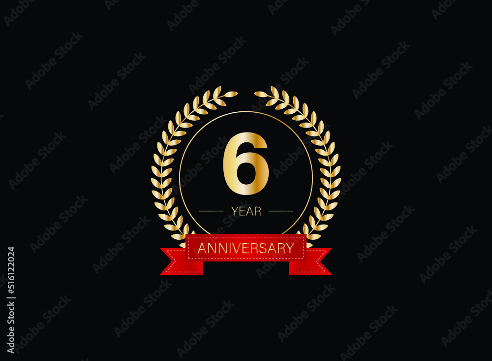 6th anniversary celebration with gold glitter color and white ...