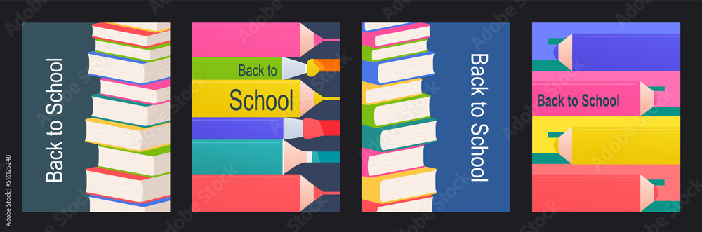 School backgrounds with pencils, books. Minimal layout of brochures ...