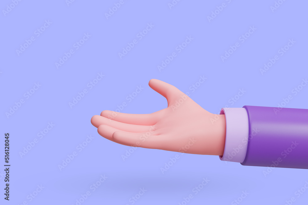 Cartoon hand. Business clip art isolated over purple background with ...