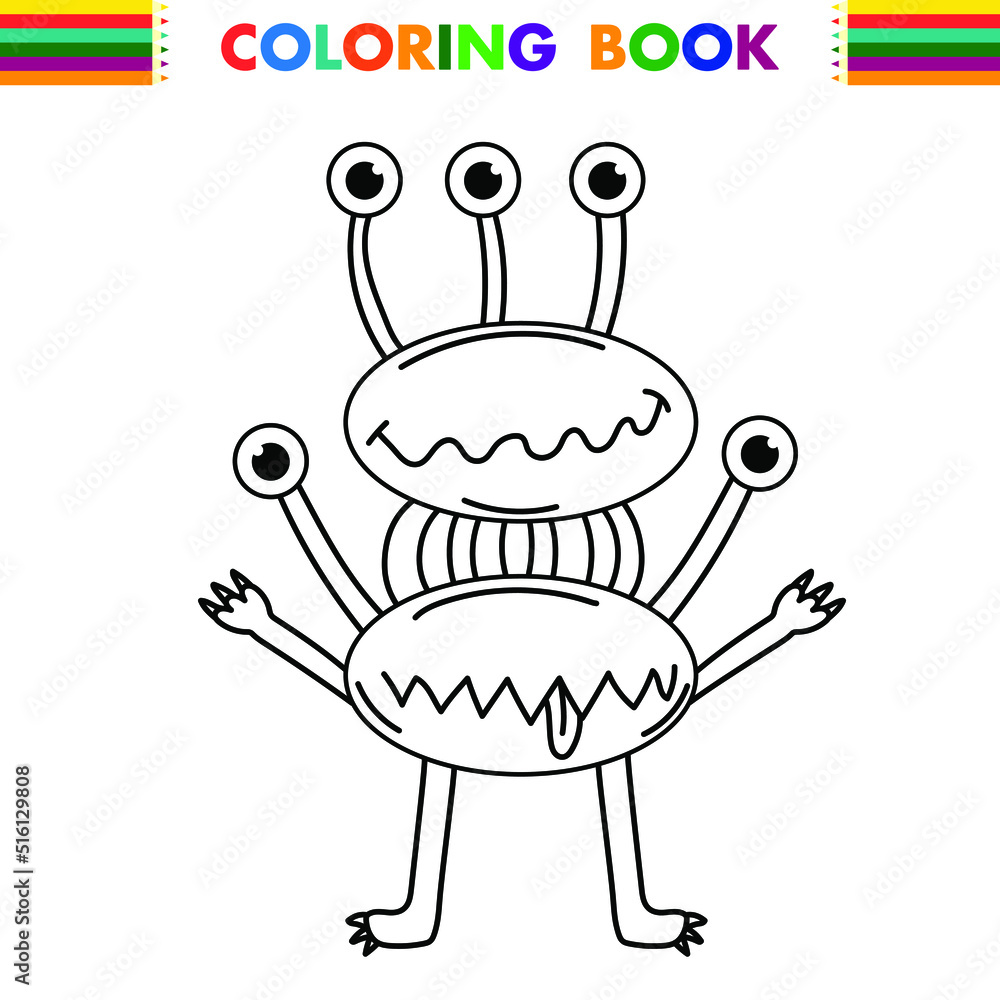 Vetor de Funny and cute Alien monster with three eyes for kids ...