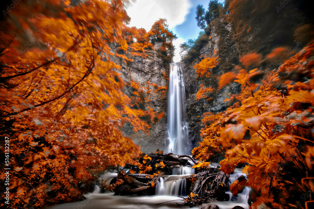Maral Waterfall in the village of Maral, located in the Maçahel Plateau ...