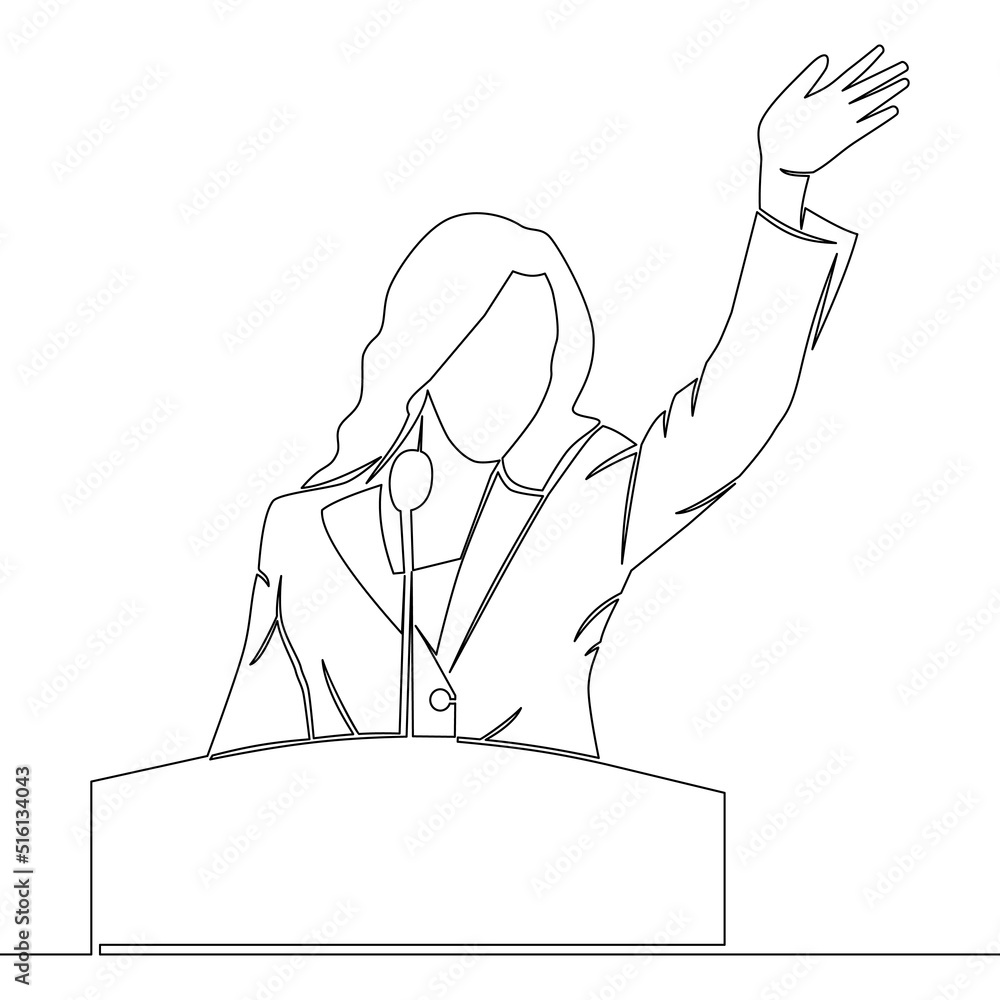 Vetor de Continuous line drawing Politician woman standing behind ...