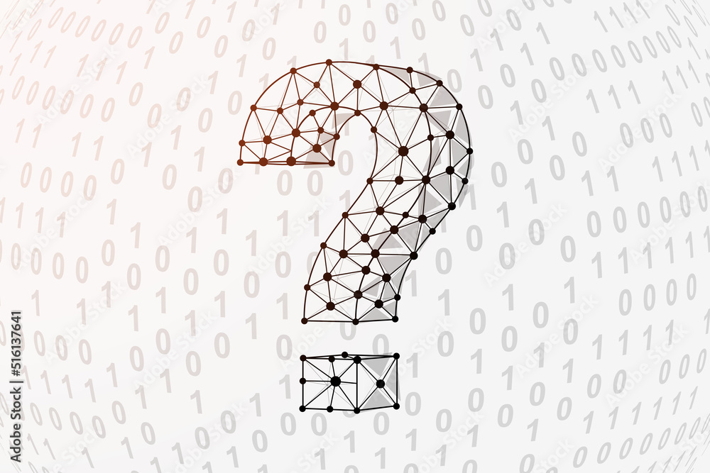 Question mark 3d low poly symbol with binary code background. Help ...