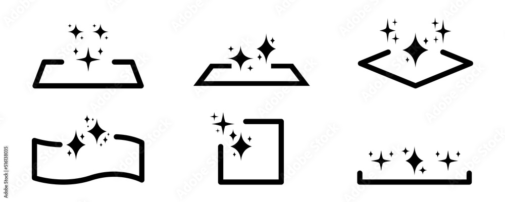 Set of clean surface vector icons. Cleanliness, sparkle and shiny ...