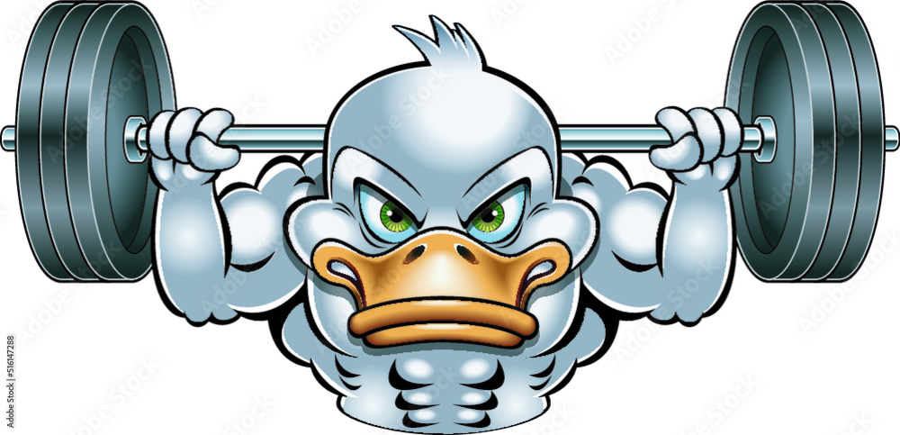 Cartoon style body builder weight lifting duck Stock Vector | Adobe Stock