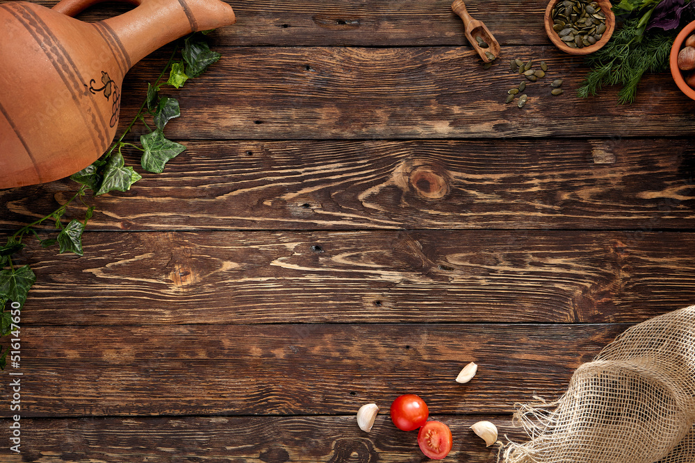 Wooden background in rustic style with copy space. Food background in ...