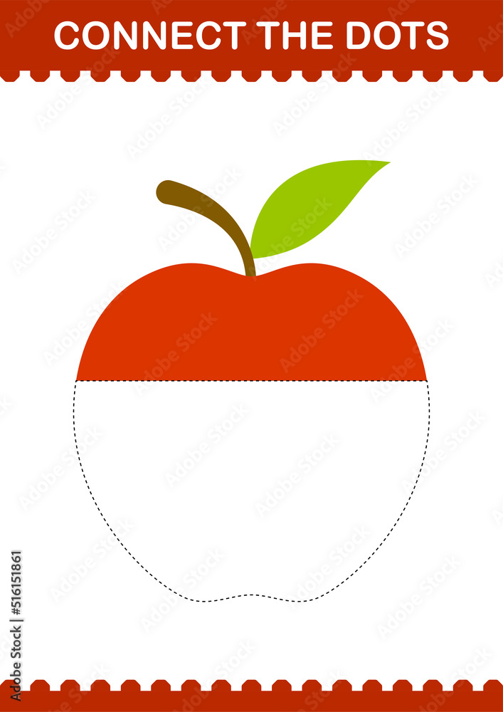 Connect the dots Apple. Worksheet for kids Stock Vector | Adobe Stock