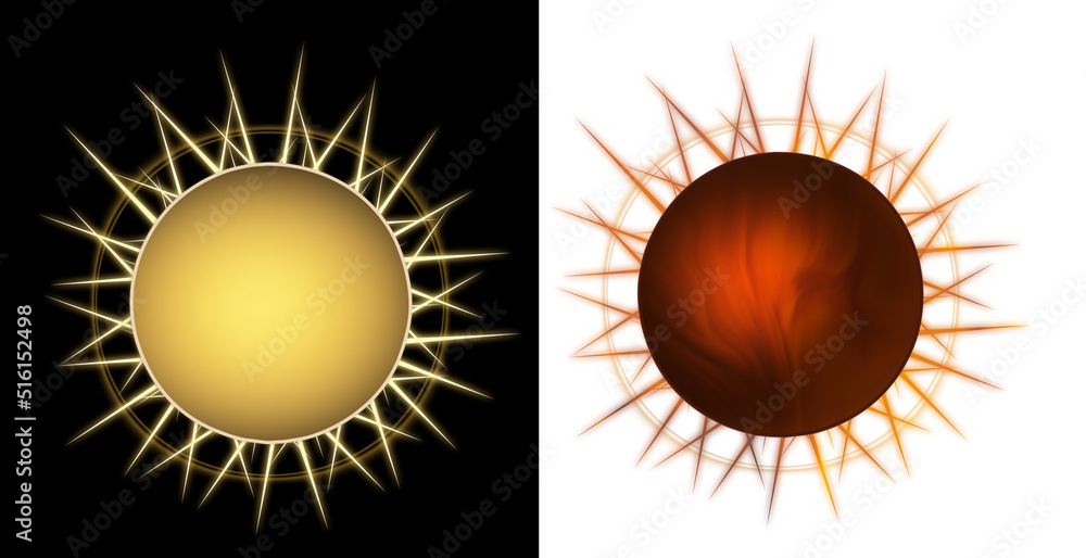 Two different drawings of the sun. One in the form of a ball, the other ...