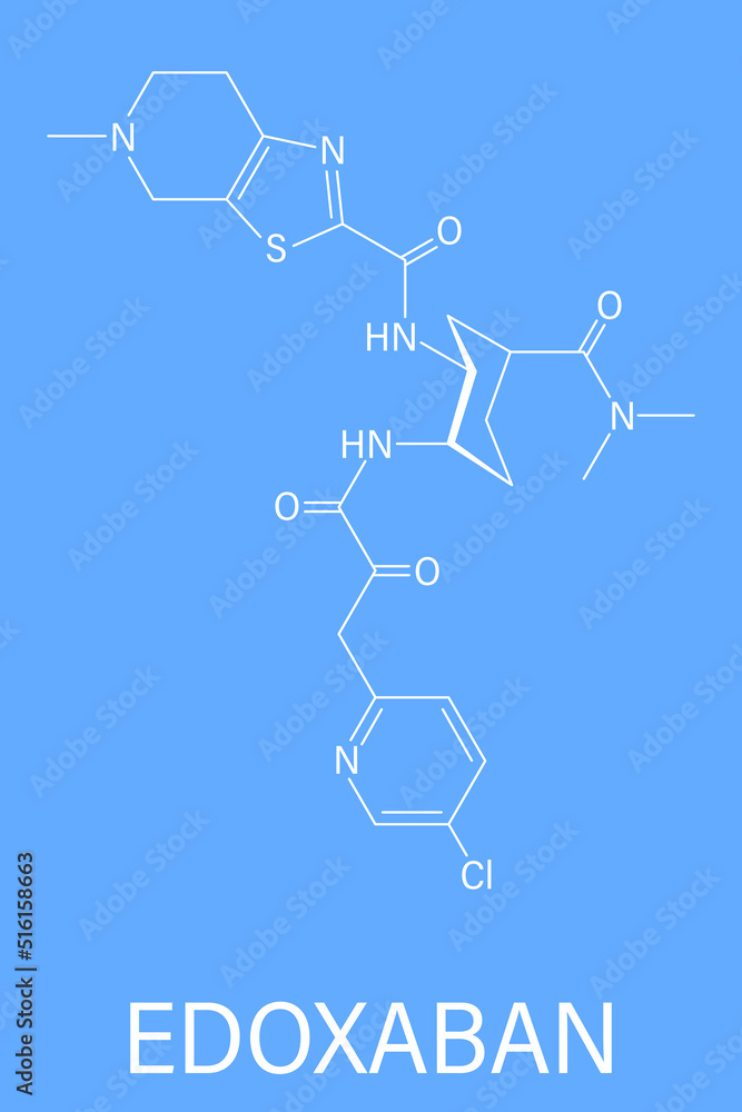 Skeletal formula of Edoxaban anticoagulant drug molecule. Direct FXa ...