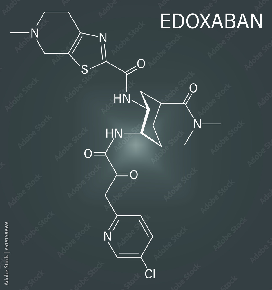 Skeletal formula of Edoxaban anticoagulant drug molecule. Direct FXa ...