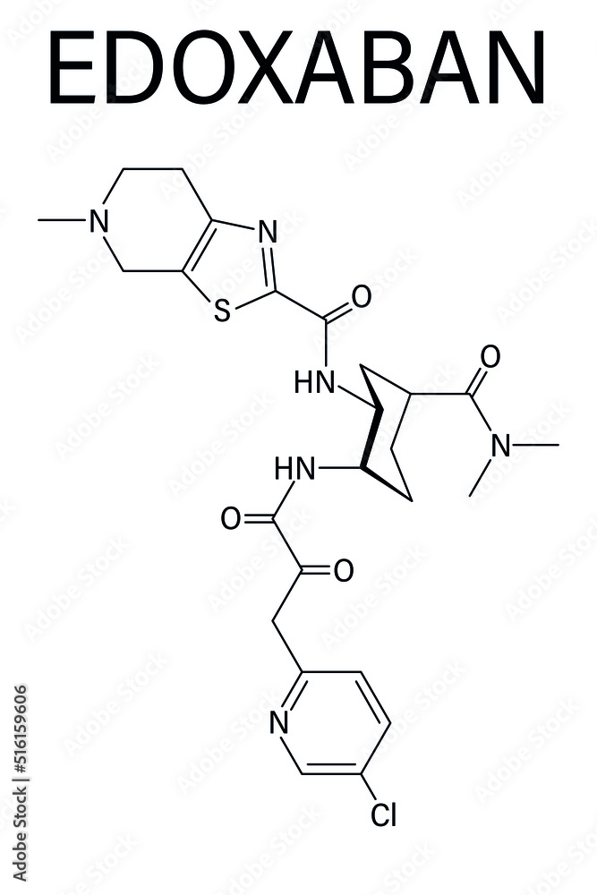 Skeletal formula of Edoxaban anticoagulant drug molecule. Direct FXa ...