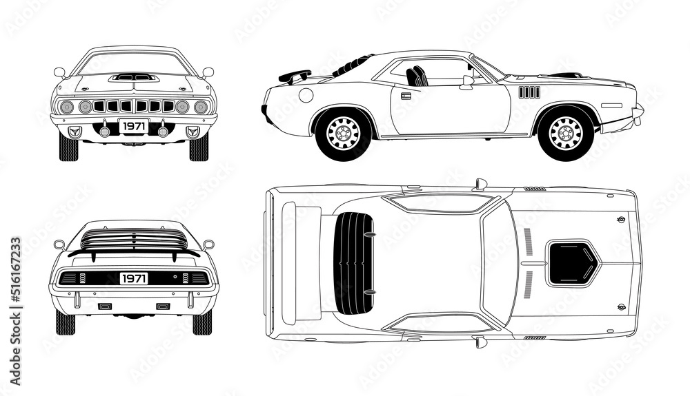 American classic muscle car blueprint vector illustration Stock Vector ...
