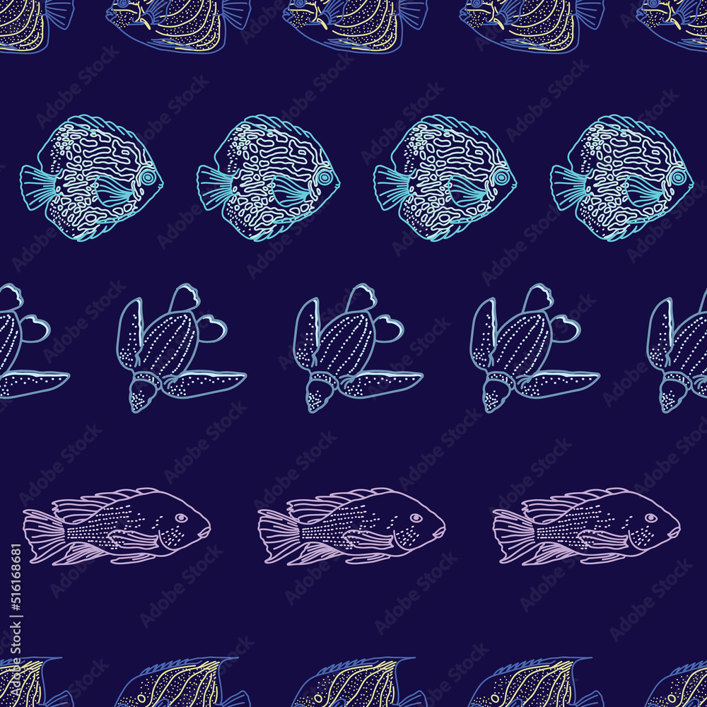 Horizontal marine seamless pattern. Vector illustration of tropical ...