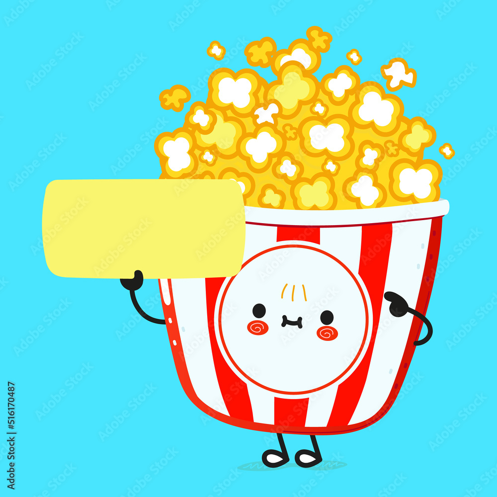 Cute funny popcorn poster character. Vector hand drawn cartoon kawaii ...