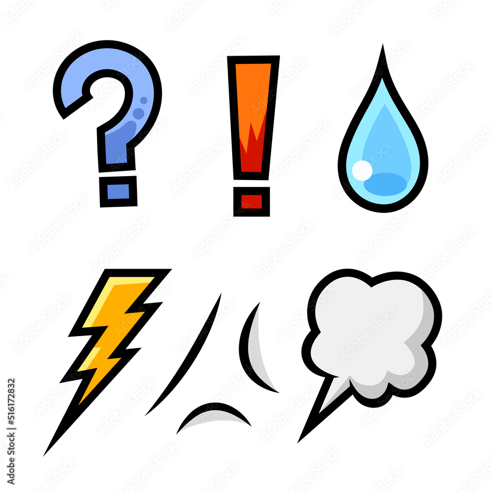 question mark shocked angry comics style, Emotion symbols drawn on a ...