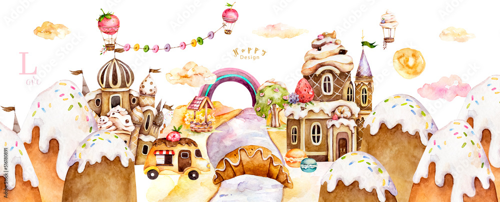 Sweet land watercolor illustration isolated on white background ...