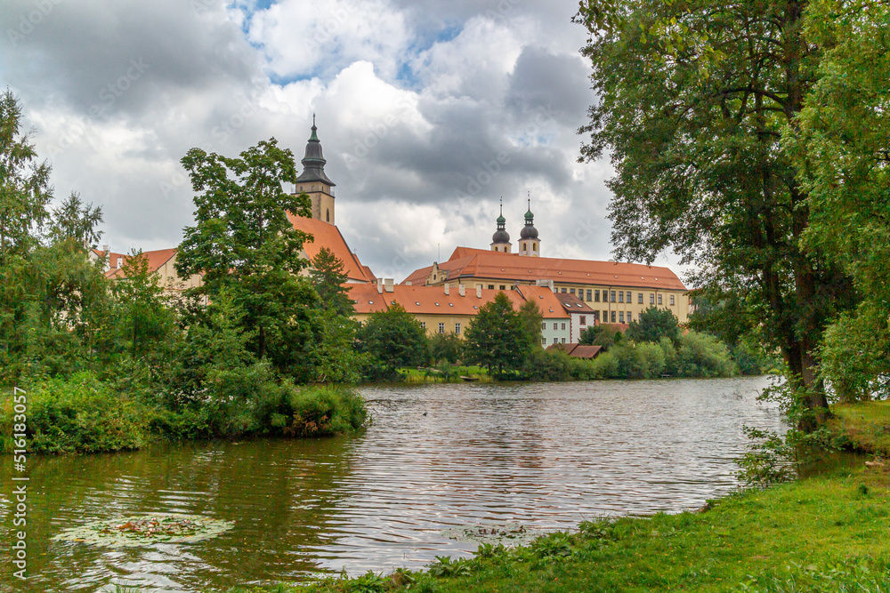 beautiful View on Telc in czechia cloudy sky seen from the surrounding ...