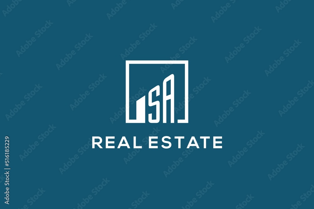 Letter SA square line with building logo design, creative monogram logo ...