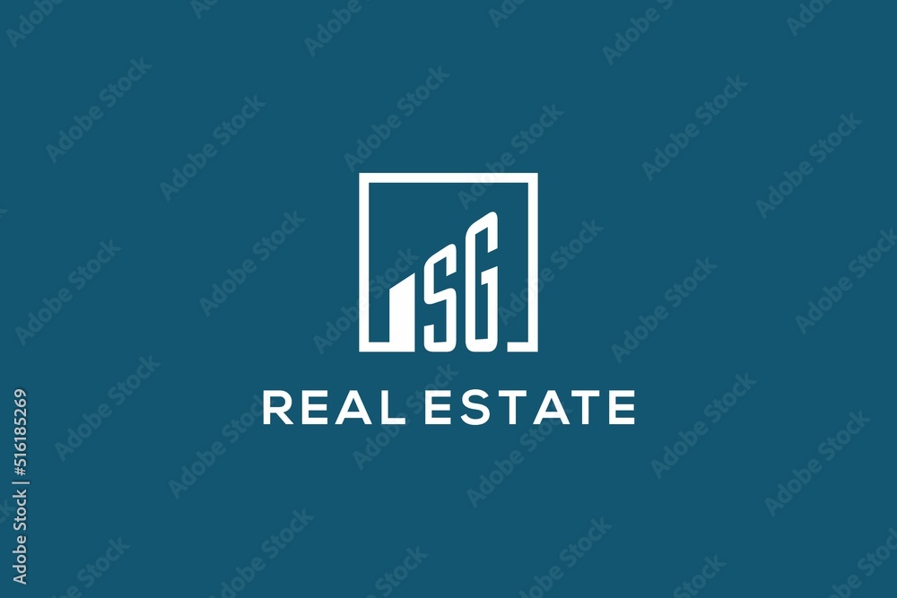 Letter SG square line with building logo design, creative monogram logo ...