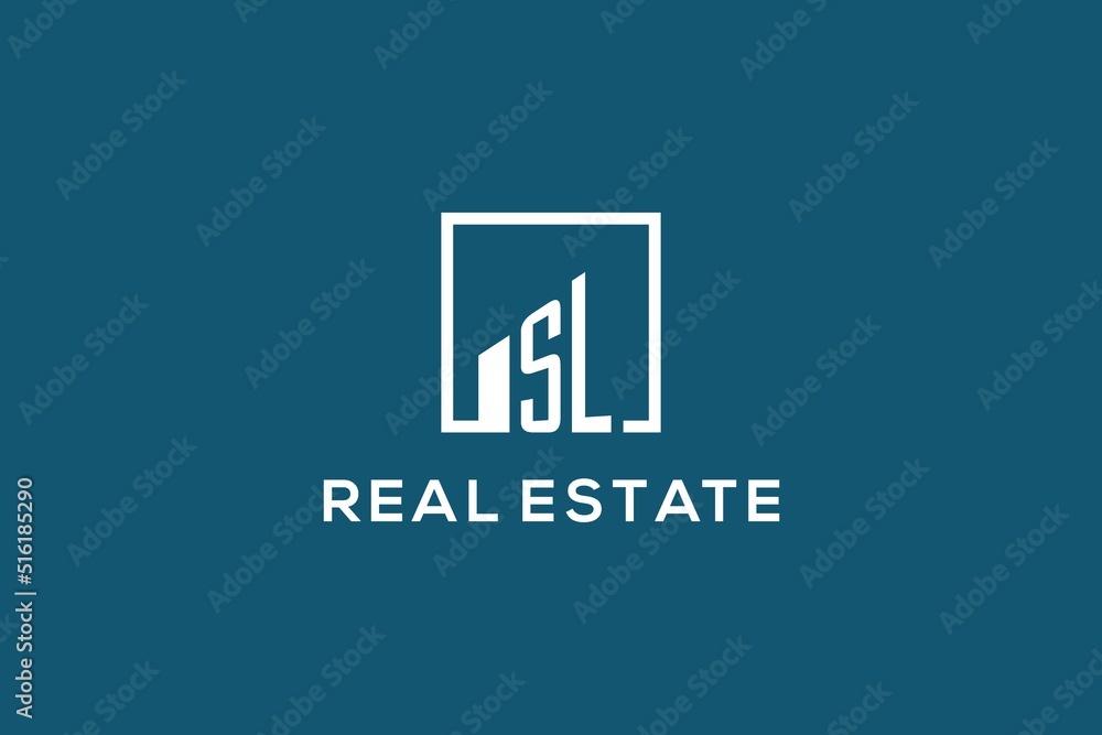 Letter SL square line with building logo design, creative monogram logo ...