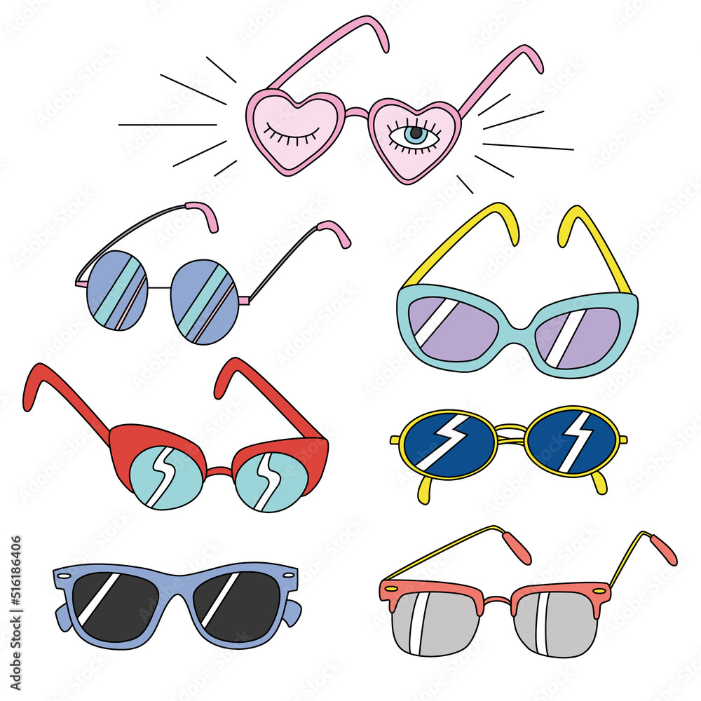 Set of cute glasses and sunglasses in cartoon style Stock Vector ...