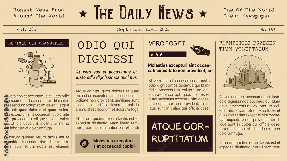 Old news paper page template. News articles newsprint magazine old ...
