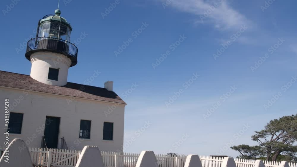 Vintage lighthouse tower, retro light house, old fashioned historic ...