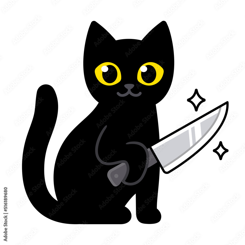 Funny Cute Black Cat Holding Knife Stock Vector Adobe Stock