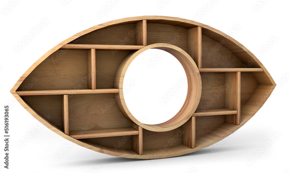 Eye shelf wood texture side view isolated on white background. Organ ...