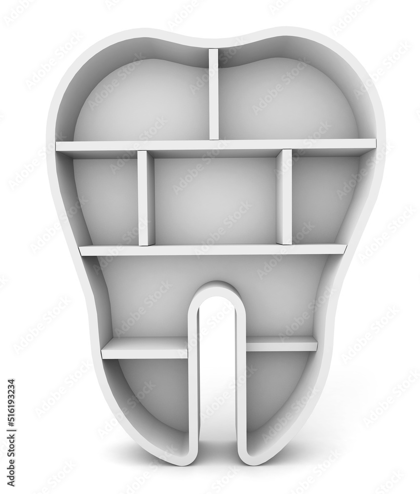 tooth shelf isolated on white background. tooth shelf. Organ shelf. 3d ...