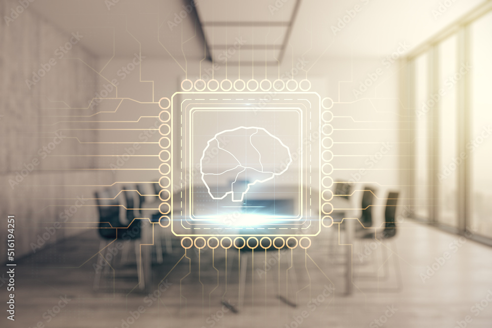 Double exposure of creative artificial Intelligence interface on a ...