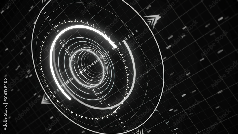 Fototapeta Black and white working radar, object detection system that ... Fototapeta Black and white working radar, object detection system that ...