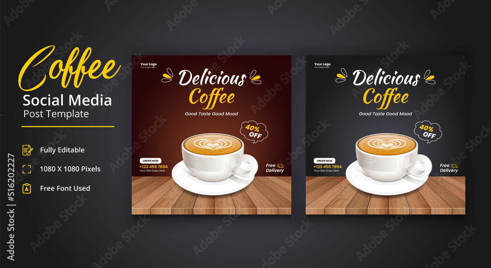 Delicious Coffee Social Media Post, Coffee Social Media Post Template ...