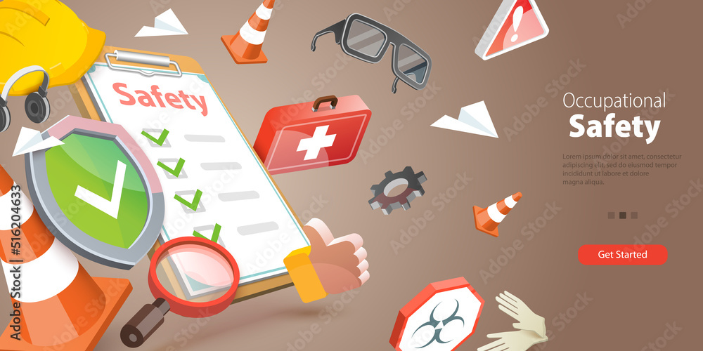 3D Vector Conceptual Illustration of Occupational Safety, Worker ...