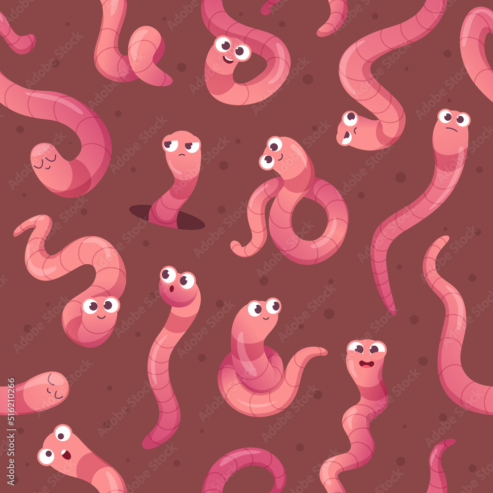 Worms pattern. Crawlers in action poses funny creeping insects in ...