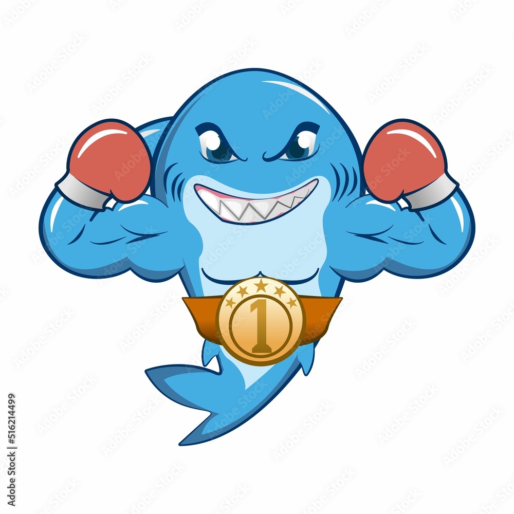 vector mascot character of the shark who became boxing champion Stock ...